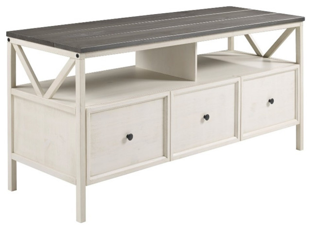 60" Distressed 3-Drawer Solid Wood TV Console - Gray / White Wash ...