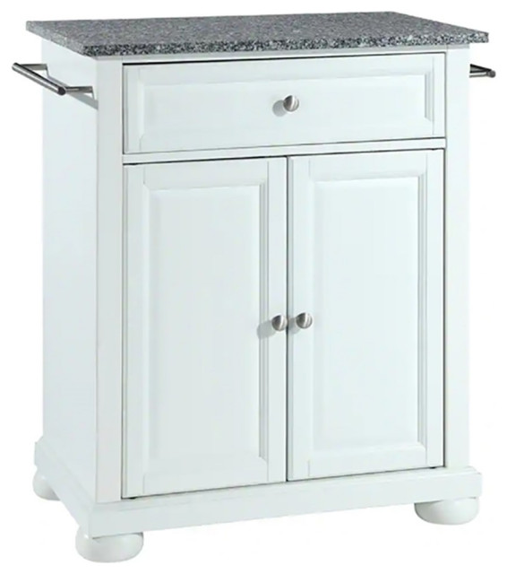 Catania Modern Gray Granite Top Portable Kitchen Island in White ...
