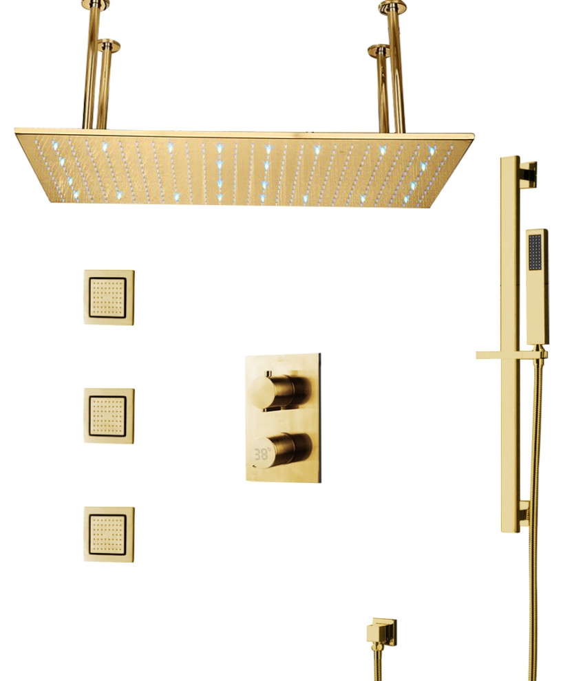 Led 20*40" Digital Brushed Gold Ceiling Shower System With Handheld ...