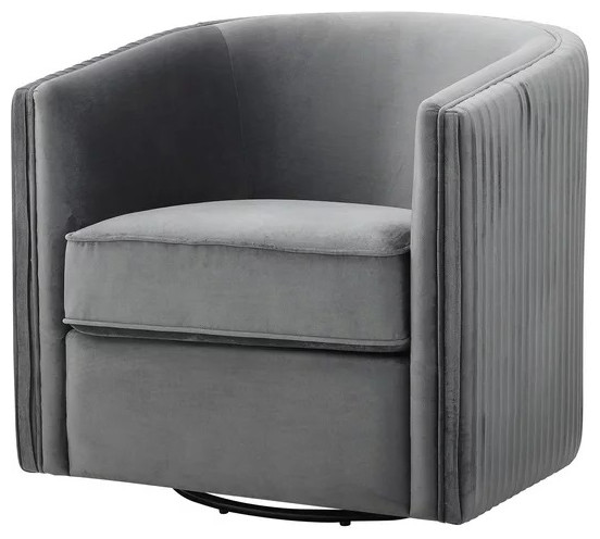 Elegant Gray Swivel Chair, Velvet Seat with Channel Tufted Exterior ...