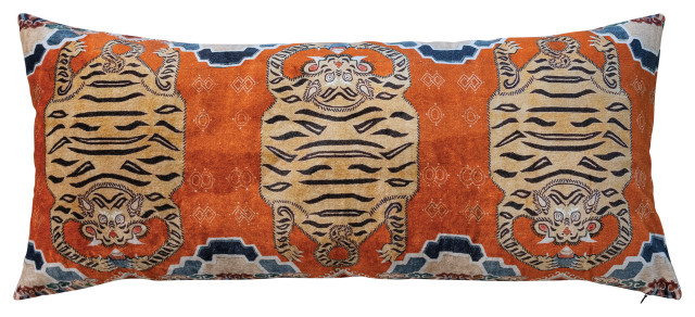 Cotton Velvet Tigers Pattern Lumbar Pillow, Multicolor - Asian ...