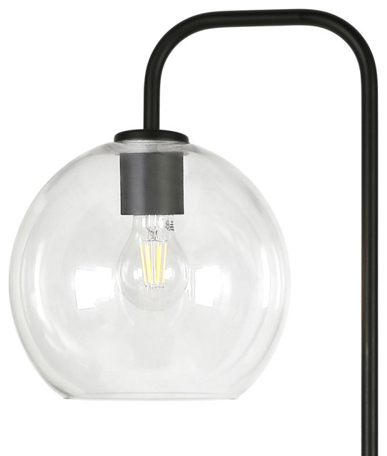 62" Black Arched Floor Lamp With Clear Transparent Glass Globe Shade ...