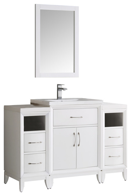 Cambridge 48" White Traditional Bathroom Vanity With Mirror - Bathroom ...