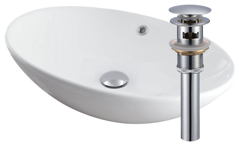 Bianco Uovo Contemporary White Porcelain Vessel Sink with Overflow and ...
