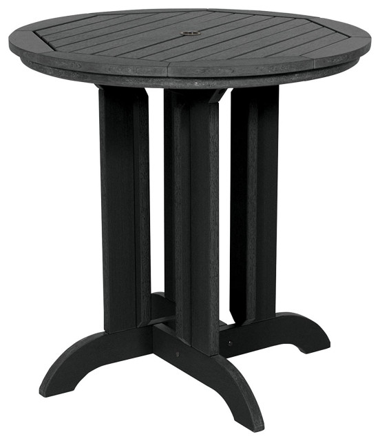 Patio Counter Bistro Table, Slatted Round Top & Umbrella Hole ...
