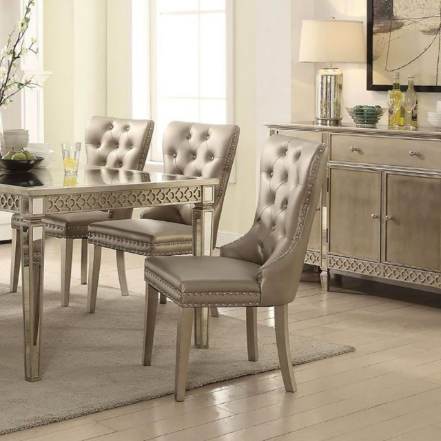 Set of 2 Upholstered Side Chairs, Champagne - Transitional - Dining ...