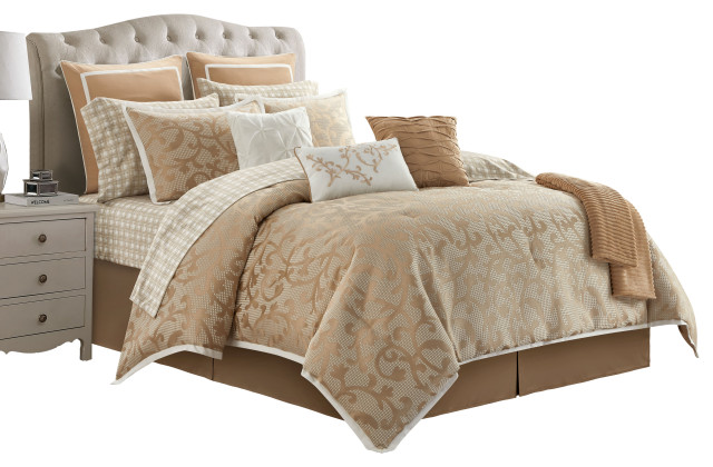 Johnella 14 Piece Comforter Set, Queen - Contemporary - Comforters And ...