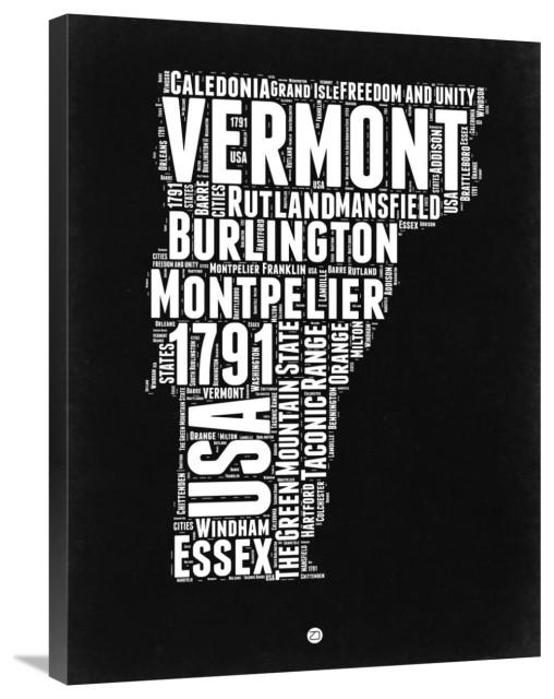 "Vermont Black and White Map" Fine Art Print, 24" x 32" - Modern ...