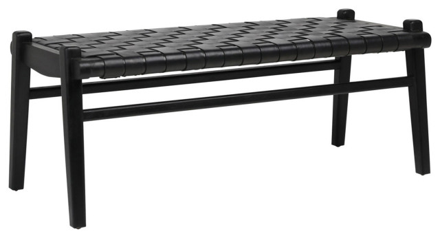 Black Leather Strap Bench - Transitional - Accent And Storage Benches ...