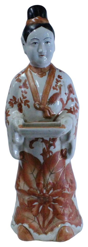 Oriental Vintage Ceramic Standing Lady Holding Dish Figure - Asian ...