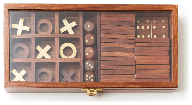 3-in-1 Game Set Dice, Dominoes, Tic Tac Toe Handcrafted Wood ...