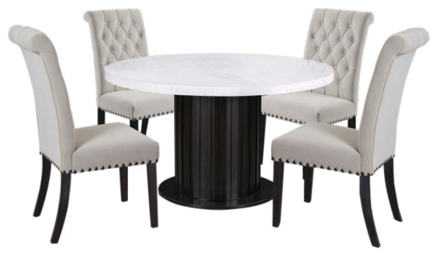 Sherry 5-piece Round Dining Set With Sand Velvet Chairs - Transitional ...