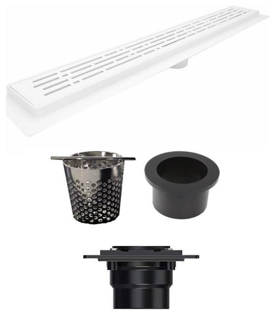 Matte White Linear Shower Drain, PVC Drain Base, Hair Trap, Rubber ...