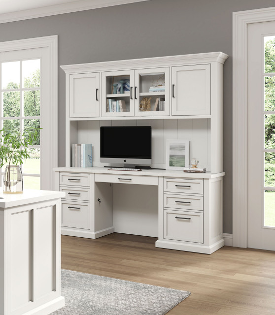 Modern Wood Hutch With Doors and Credenza Fully Assembled White ...