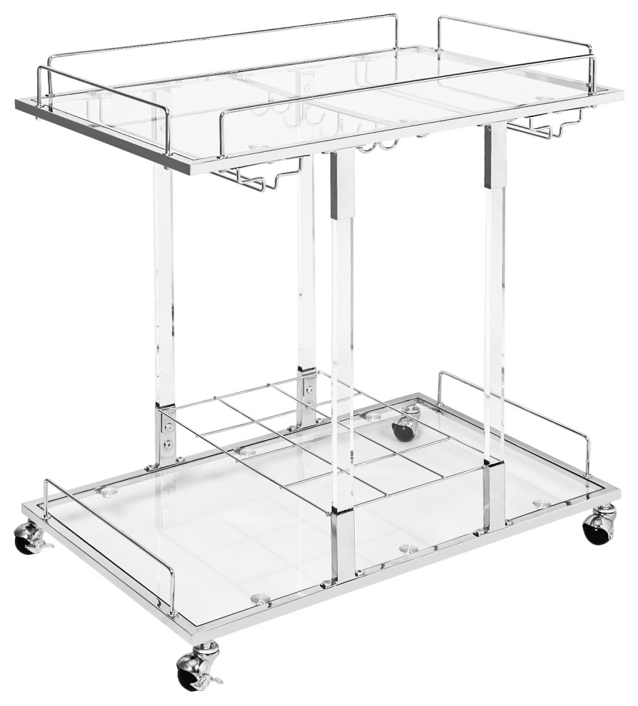 Contemporary Chrome Transparent Acrylic Bar Carts - Contemporary - Bar ...