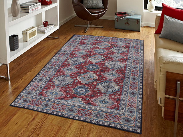 RugSmith Red Orissa Distressed Boho Area Rug, 3'x5', 5'x7 ...