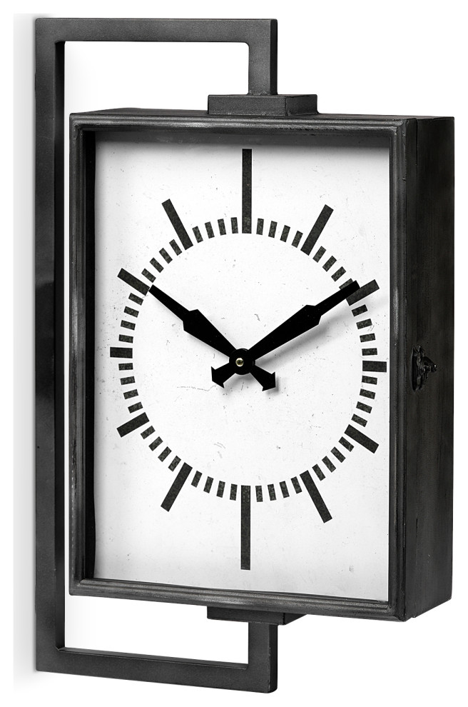 Hagar Dark Gray Metal Rectangular Wall Clock - Industrial - Wall Clocks ...