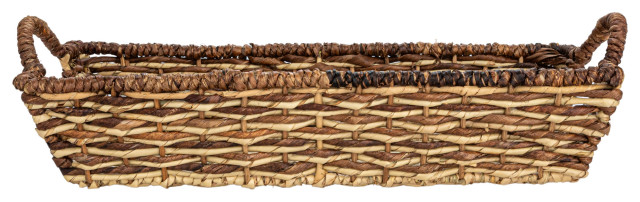 Hand-Woven Buri and Abaca Trays With Handles, Natural and Brown, Set of ...