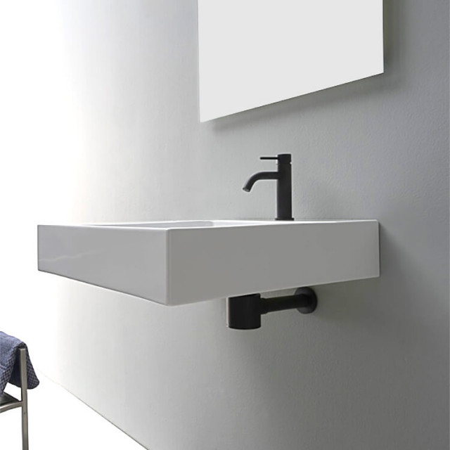 Rectangular Ceramic Wall Mounted or Vessel Sink With Counter Space ...