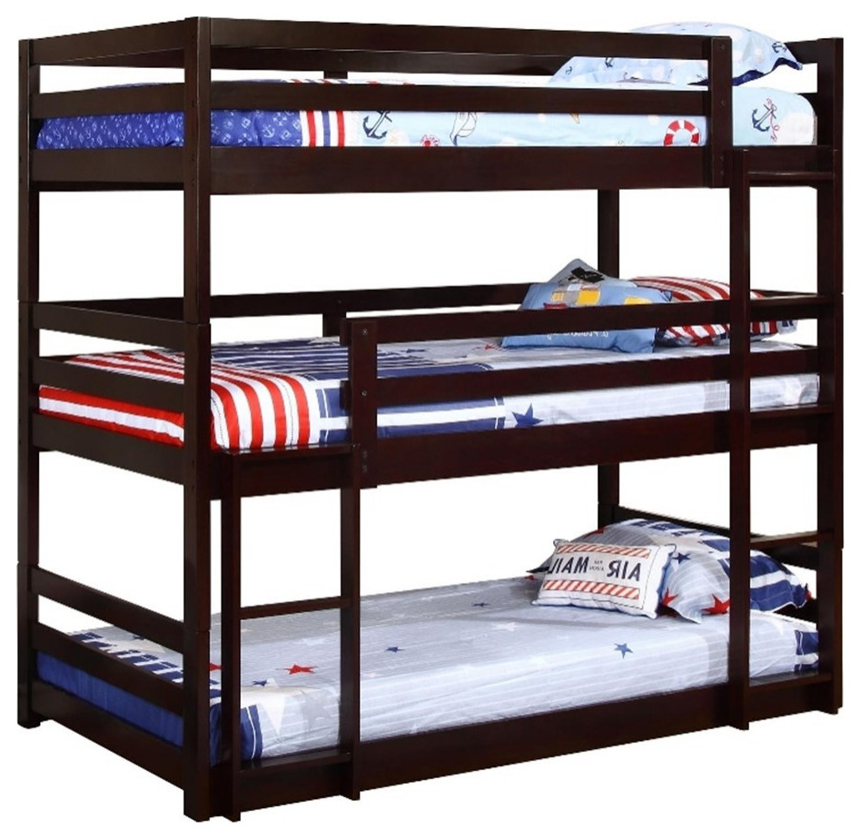 Coaster Sandler Transitional Twin Wood Triple Bunk Bed in Brown Finish ...