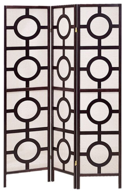 HomeRoots 51" x 1" x 70" Brown Wood Jute Inlay 3 Panel Screen ...