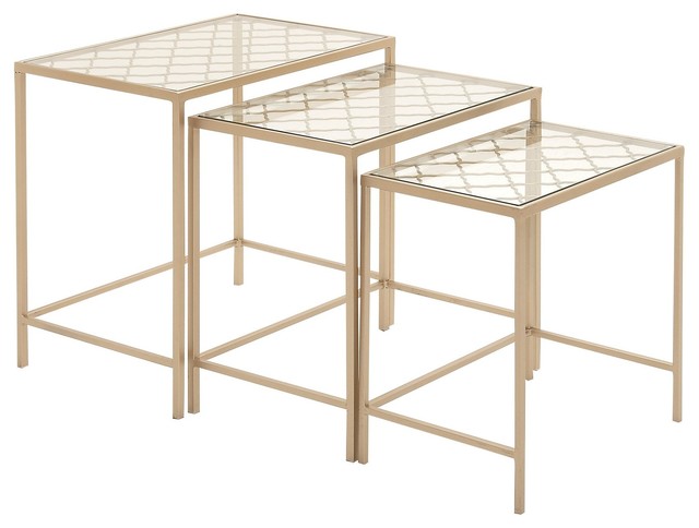 Contemporary Gold Metal Accent Table Set 65372, S/3 24", 22", 20"W ...