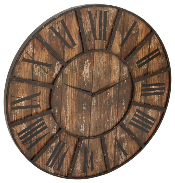 Farmhouse Brown Wooden Wall Clock 98134, 36" x 2" x 36" - Farmhouse ...