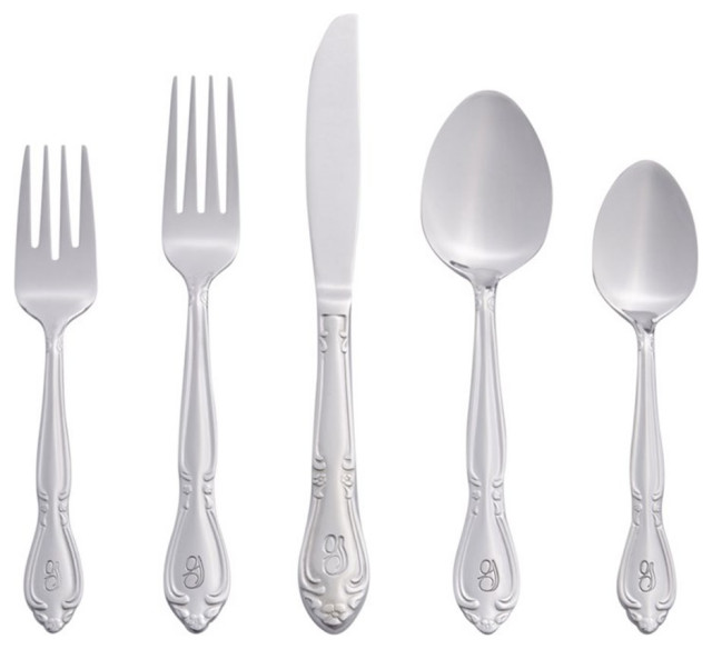 RiverRidge Rose 46-Piece Stainless Steel Letter G Flatware Set in ...