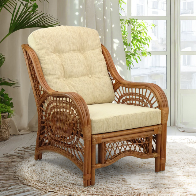 Malibu Lounge Armchair, Natural Rattan Wicker Handmade, Colonial ...