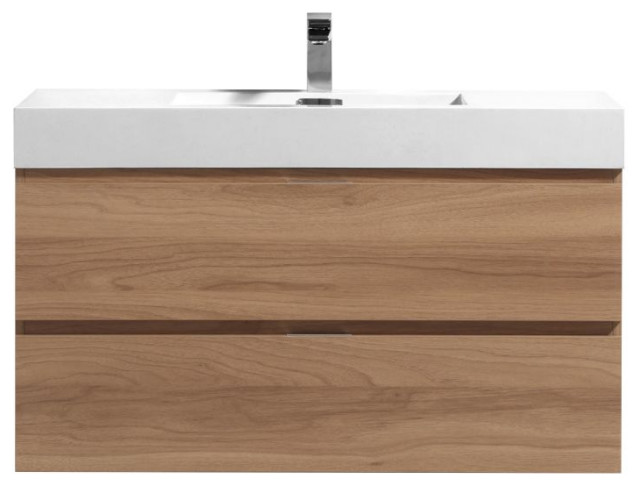 Bliss 40'' Wall Mount Modern Bathroom Vanity, Honey Oak - Modern ...