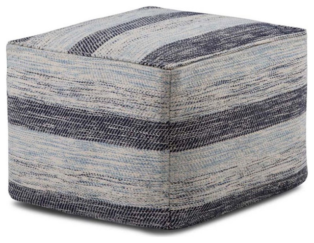 Simpli Home Clay Boho Square Pouf in Patterned Blue Melange Cotton - Contemporary - Floor ...