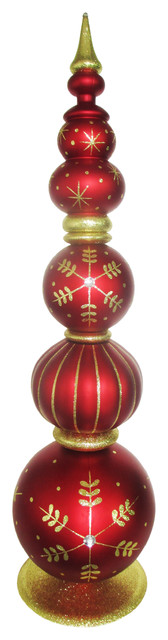 62" Red Finial Tower With Gold Snowflake Design - Contemporary ...