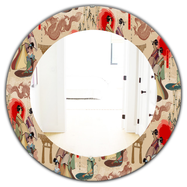 Designart Japanese Geishas Dragons Bohemian Frameless Oval Or Round ...