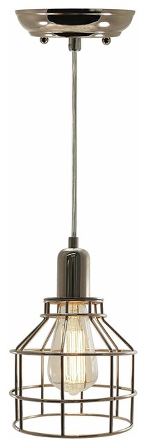 Nostalgic Industrial Polished Nickel Caged Pendant Light - Industrial ...
