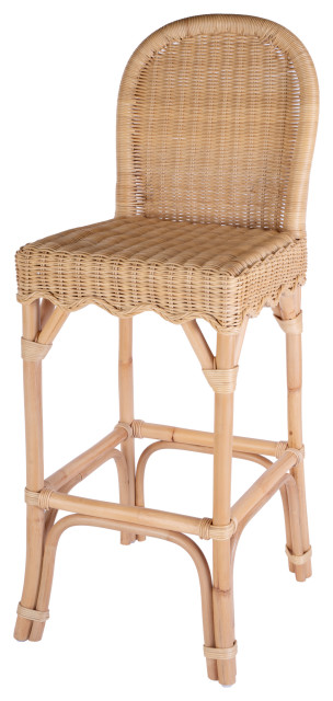 Flora Rattan 30" Scalloped Edge Bar Stool - Tropical - Bar Stools And ...