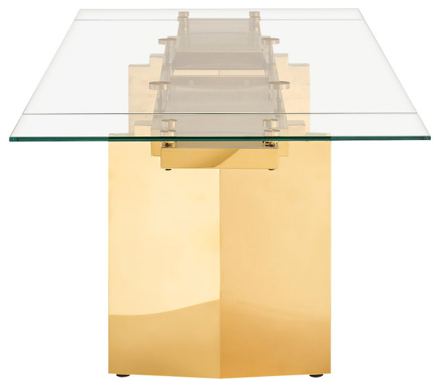 Extendable Gold Dining Table, Rectangular Glass Top Long Dining Table ...