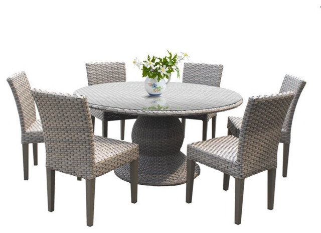 Monterey 60 Inch Patio Dining Table with 6 Armless Chairs - Tropical ...