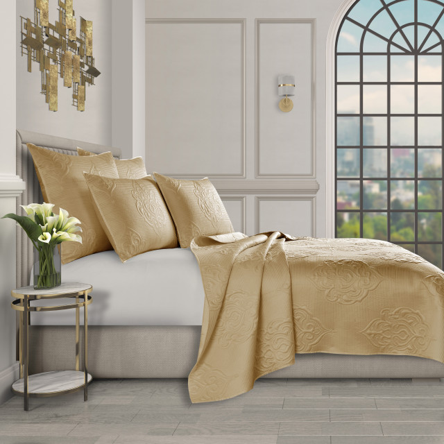 Riverdale Full/Queen 3 Piece Coverlet Set, Gold - Transitional - Quilts ...