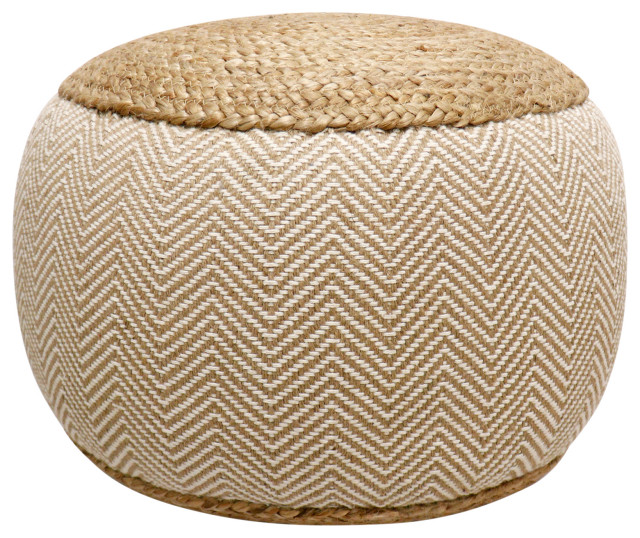 Pasargad Home Santorini Cotton and Jute Pouf, Natural/Ivory - Beach Style - Floor Pillows And ...