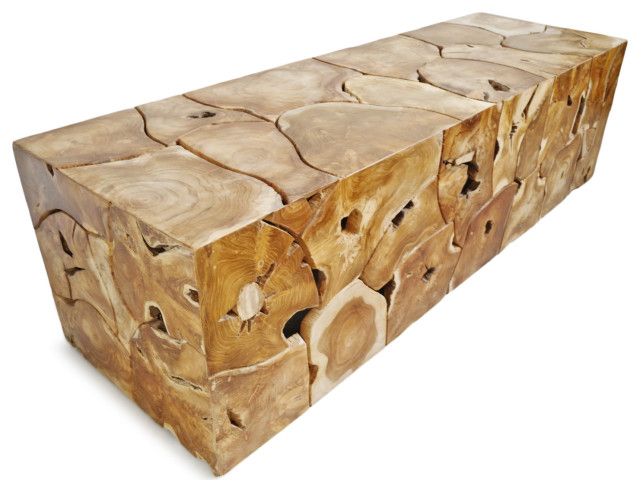 Salvaged Teak Root Block Bench Table - Rustic - Accent And Storage ...