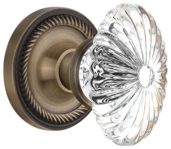 Rope Rosette With Oval Fluted Crystal Knob, Antique Brass, 2.38" Backset - Victorian - Doorknobs ...
