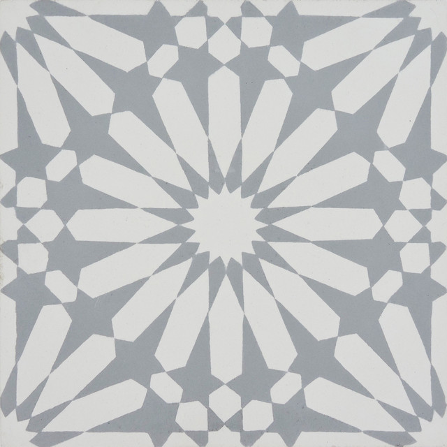 8"x8" Alhambra Handmade Cement Tile, White/Gray, Set of 12 ...