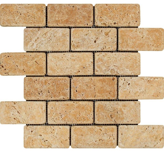 Travertine Brick Mosaic, 2 X 4 Tumbled, 10 sq.ft. - Traditional - Wall ...