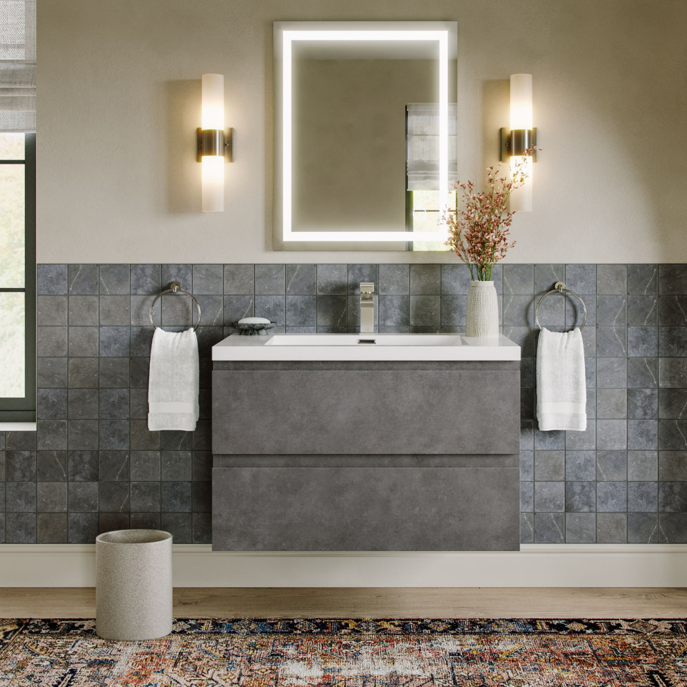 Beacon Bath Vanity, Concrete Grey, 36", Single Sink, Floating - Modern ...