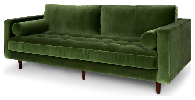 Roma Sofa in Green Velvet Fabric - Midcentury - Sofas - by Primitive Collections | Houzz