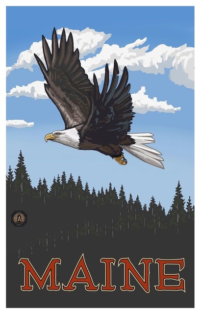 by Artist Paul A. Lanquist Maine Eagle Soaring Forest Art Print, 24"x36 ...