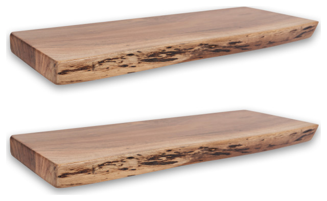 Nature's Edge Solid Acacia 18'' Floating Wall Shelf 1.25'' Height, Set ...