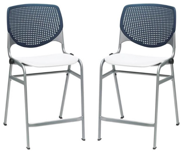 Home Square Plastic Counter Stool in Navy Back - Set of 2 ...