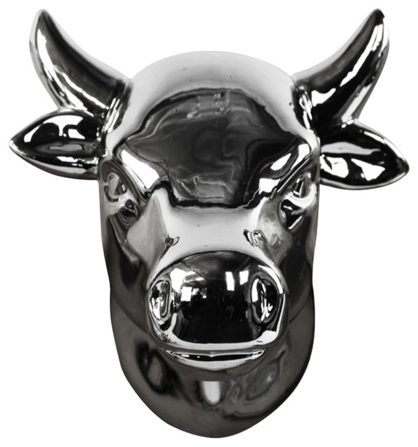 Fine Crafted Ceramic Cow Head Wall Decor, Silver - Contemporary - Wall ...