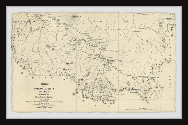 "Map of Pitkin County" Framed Painting Print, 36x24 - Contemporary ...